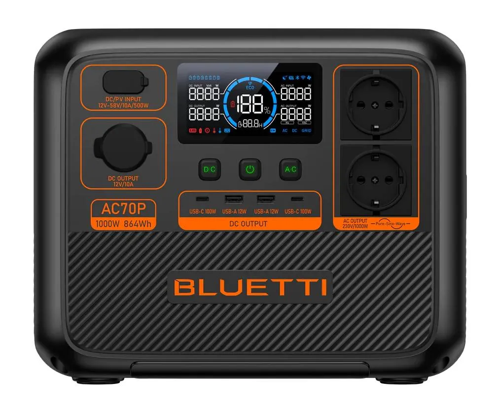 Prijenosni baterijski generator Bluetti AC70P 1000W USB-C x2 USB-A x2 ...